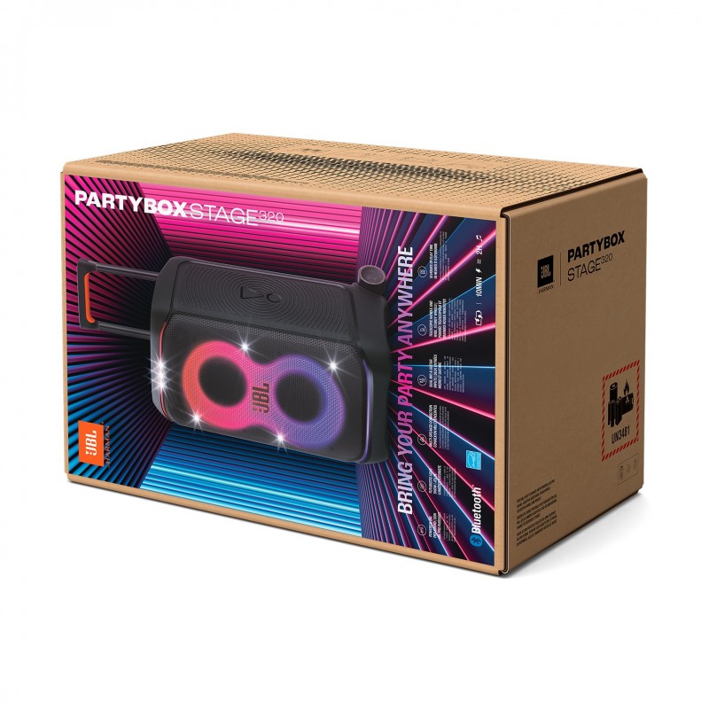JBL PartyBox Stage 320 Parlante activo portátil para fiestas con ruedas
